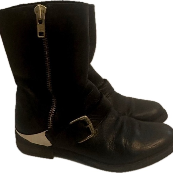 Aldo | Shoes | Aldo Boots Womens 75 Black Leather Ankle Zip Up Moto ...